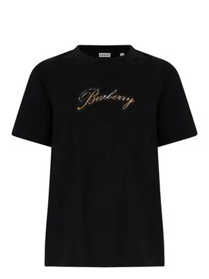 Burberry Stylized Logo Cotton T-shirt - Black