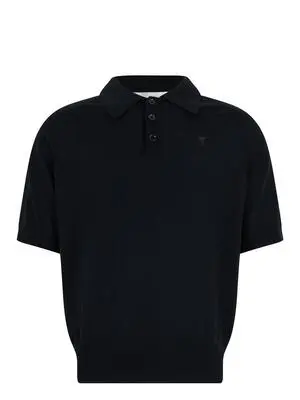 AMI Paris Short-sleeve Polo Sweater - Black