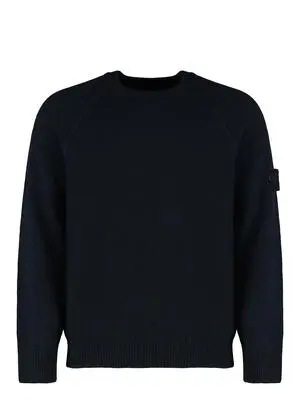Stone Island Long Sleeve Cashmere Sweater With Logo Patch - Blue