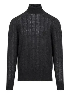 Etro Cashmere Turtleneck Sweater With Cable Knit - Grey