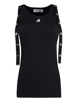 Attico Ribbed Cotton Tank Top With Logo Patch - Black
