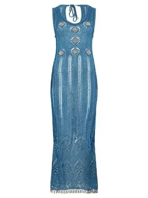 Rabanne Sleeveless Embellished Crochet Midi Dress - Light Blue