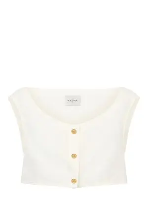 LE KASHA LE KASHA Elegant Cotton Round Neck Button-Up Top
