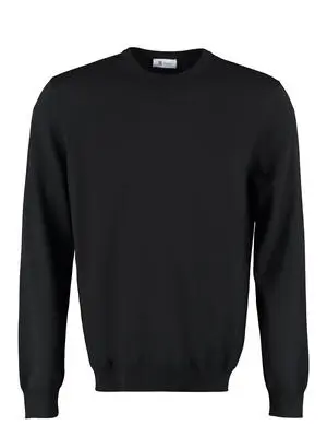 THE ALPHABET Ribbed Crew Neck Wool Pullover - Black