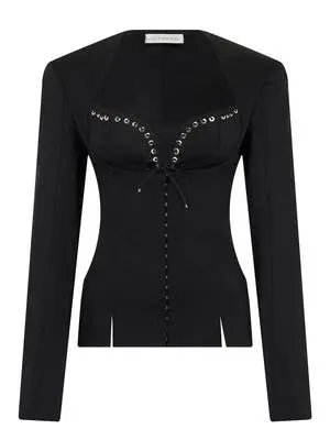 LUDOVIC DE SAINT SERNIN Fitted Long Sleeve Jacket With Lace-up Detail - Black