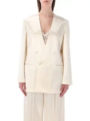 Alberta Ferretti Shiny Satin Double-breasted Jacket - White
