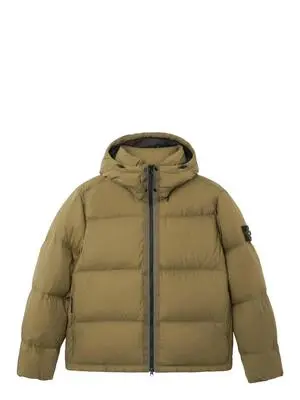 Stone Island Detachable Hooded Coat With Drawstring And Zip Closure - Verde