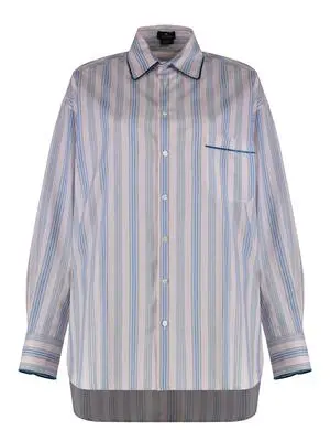 Etro Striped Cotton Shirt With Pocket - Light Blue