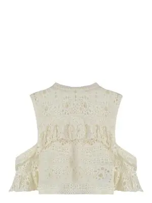 Chloé Sleeveless Lace Top With Ruffle Detailing - Ivory