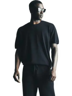 Alo Yoga Cotton Cashmere Ever Soft Short Sleeve Crewneck Top Black