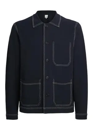 Paul Smith Merino Wool-blend Contrast-stitch Overshirt - Navy