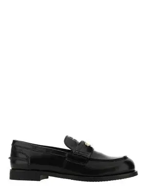 Miu Miu Leather Loafers With Gold Tone Detail - Black