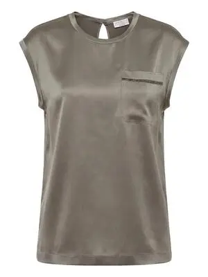 Brunello Cucinelli Sleeveless Silk Satin Blouse - Multicolor