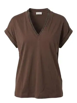 BRUNELLO CUCINELLI Brunello Cucinelli Cotton T-Shirt With Embellished V-Neck