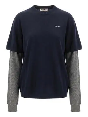 Miu Miu Wool Sweater With Contrast Long Sleeves - Multicolor