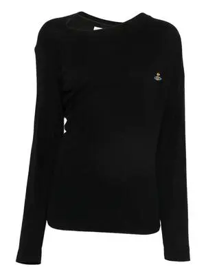 VIVIENNE WESTWOOD Asymmetric Neck T-shirt With Orb Embroidery - Black