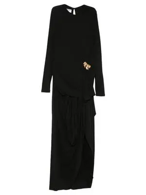 Moschino Draped Maxi Dress With Gold-tone Bow Detail - Black