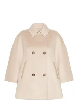 Max Mara Double-breasted Zibeline Cashmere Cape - Sand