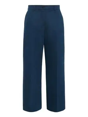 Max Mara Cotton Satin Tailored Trousers - Navy
