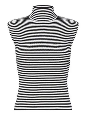 Max Mara Sleeveless Viscose Crepe Striped High Neck Sweater - Black White
