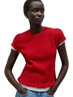 ME+EM Smocked Knit Slim Tee - Ruby Red