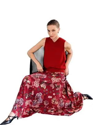 ME+EM Relaxed Knit V-neck Tank - Ruby Red Melange