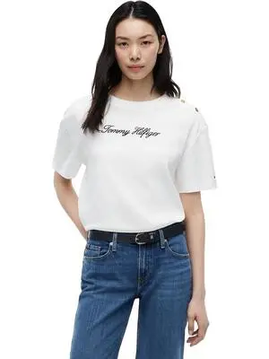 Tommy Hilfiger Script Logo Cotton Interlock T-shirt - Ecru