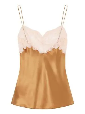 Saint Laurent Lace-trimmed Silk-satin Camisole - Yellow