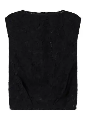 Simone Rocha Cropped Floral-embroidered Lace Blouse - Black