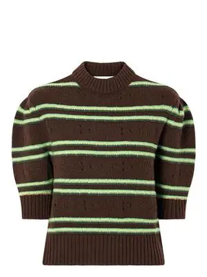 Marni Cropped Striped Open-knit Cashmere Sweater - Brown