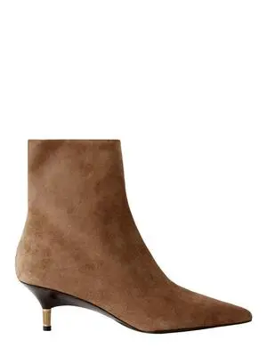Khaite Bella Suede Zip Up Ankle Boots - Neutrals
