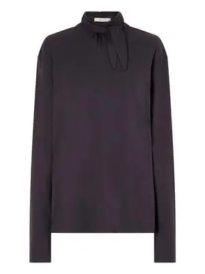 LEMAIRE Lemaire Tie-Detailed Cotton-Jersey Blouse Gray
