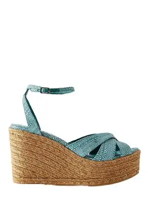 JIMMY CHOO Jimmy Choo Korra 100 Raffia Platform Wedge Sandals Ivory