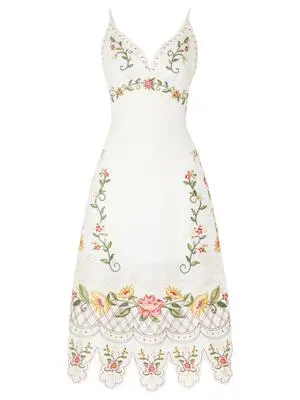 FARM RIO Farm Rio Embroidered Linen Midi Dress