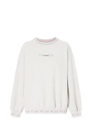 Chloé Logo Embroidered Scalloped Cotton-jersey Sweatshirt - Gray
