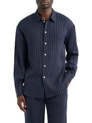 KROST Long Pinstripe Button-up Shirt - Dark Navy