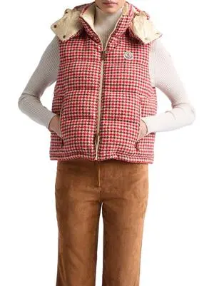 Moncler Wool-blend Down Puffer Vest With Removable Hood - Check Print