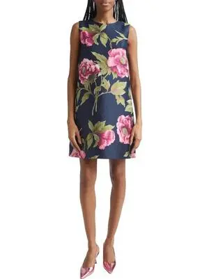 Carolina Herrera Peony Jacquard Sleeveless Shift Dress - Midnight Multi
