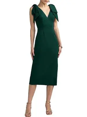 Mac Duggal Petite Bow Strap Crepe Fitted Midi Dress - Emerald