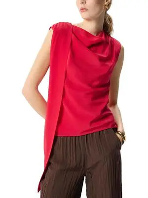 Whistles Cowl Neck Silk Drape Top - Red