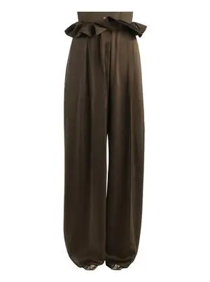 Khaite Kira Pleated Silk Wide-leg Pants - Dark Olive