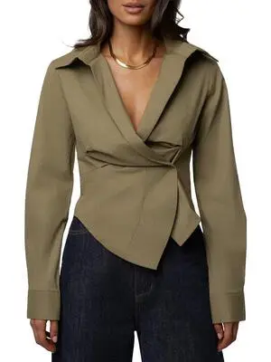 JLUXLABEL Asymmetrical Button-up Blouse - Olive