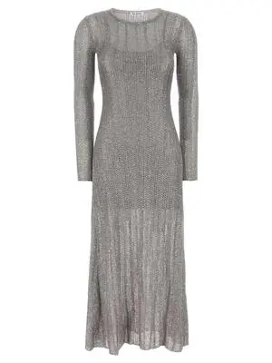 Alaïa Crochet Long Sleeve Dress - Silver