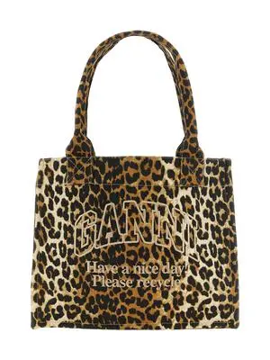 GANNI Leopard Print Recycled Cotton Shopping Bag - Brown