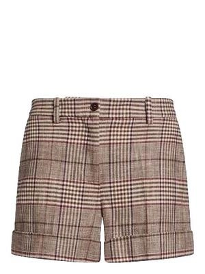 P.a.r.o.s.h P.A.R.O.S.H. High-Waisted Plaid Wool Blend Shorts Light Brown