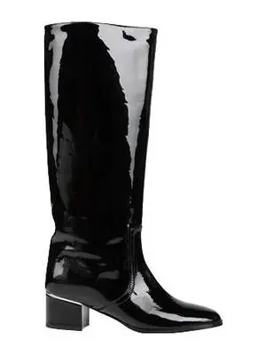 Lola Cruz Patent Leather Block Heel Boots - Black