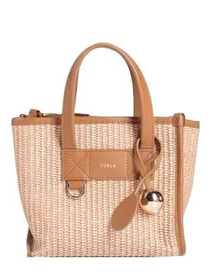 Furla Camel Leather And Raffia Handbag - Beige