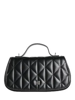 Calvin Klein Quilted Flap Handbag With Chain Strap - Black