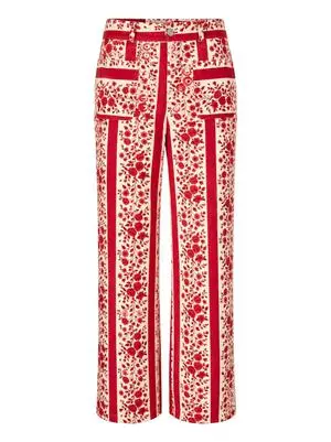 MIND TRAVELER Valeria Floral Print Straight Leg Trousers - Red