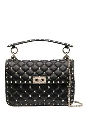 Valentino Garavani Rockstud Spike Medium Leather Shoulder Bag - Black